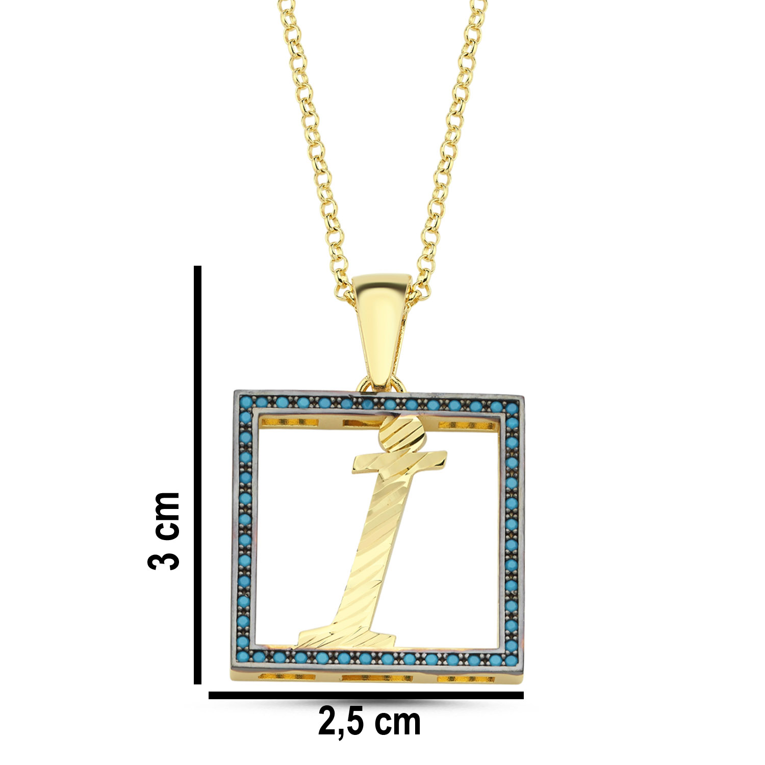 i Harfi Mavi Taşlı 14 Ayar Altın Kaplama Kolye - 3,490.00 TL